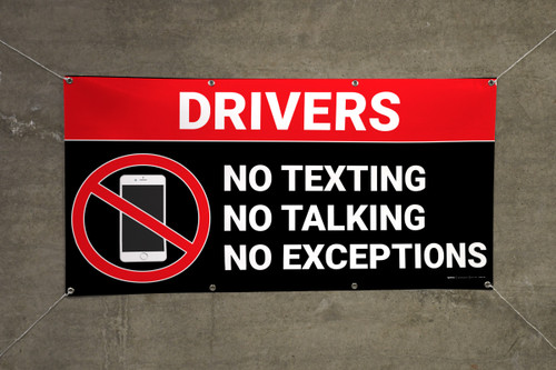 Drivers No Texting Talking Exceptions Dark Banner