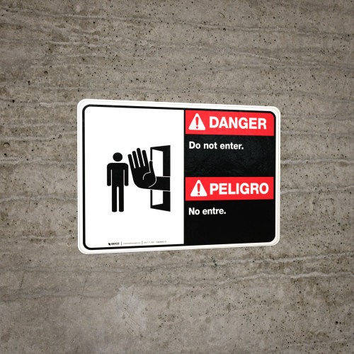 Bilingual Spanish Danger Do Not Enter Wall Sign