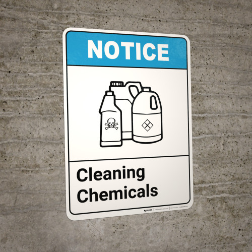 Notice: Cleaning Chemicals ANSI with Icon - Portrait Wall Sign
