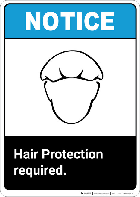 Notice: Hair Protection Required with Icon ANSI - Portrait Wall Sign