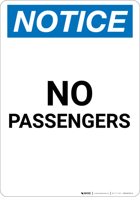 Notice: No Passengers - Portrait Wall Sign