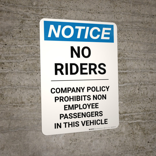 Notice: No Riders - Portrait Wall Sign