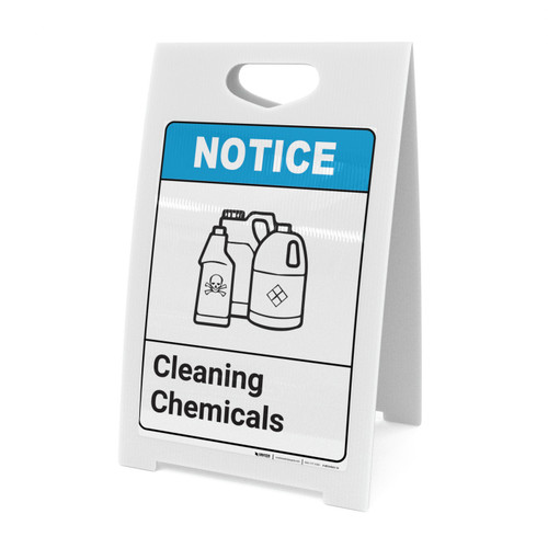 Notice: Cleaning Chemicals ANSI with Icon - A-Frame Sign