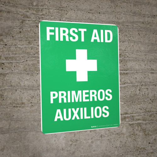 First Aid (Bilingual Spanish- with white cross) - Wall Sign