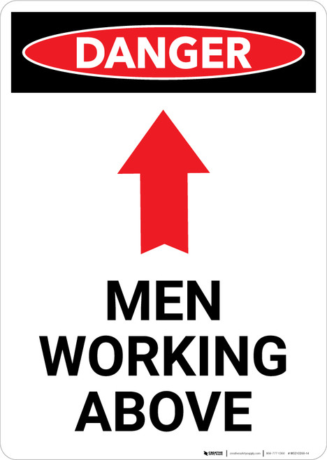 Men Working Above Sign With Arrow - Portrait Wall Sign