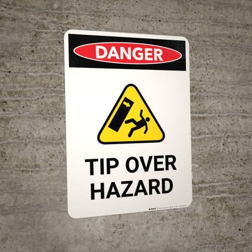 Tip Over Hazard with Icon - Portrait Wall Sign