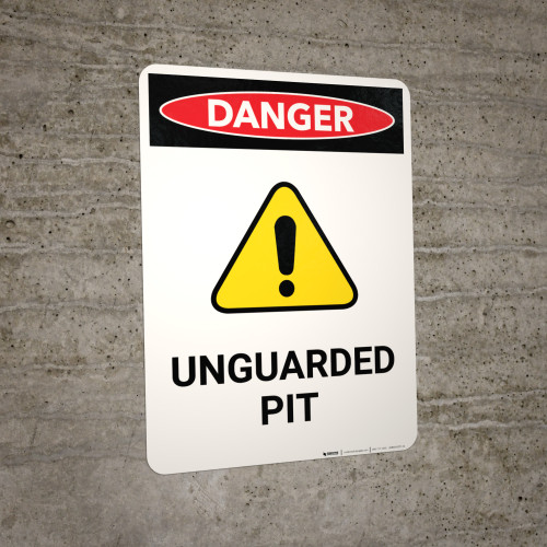 Unguarded Pit with Hazard Icon - Portrait Wall Sign | Creative Safety ...