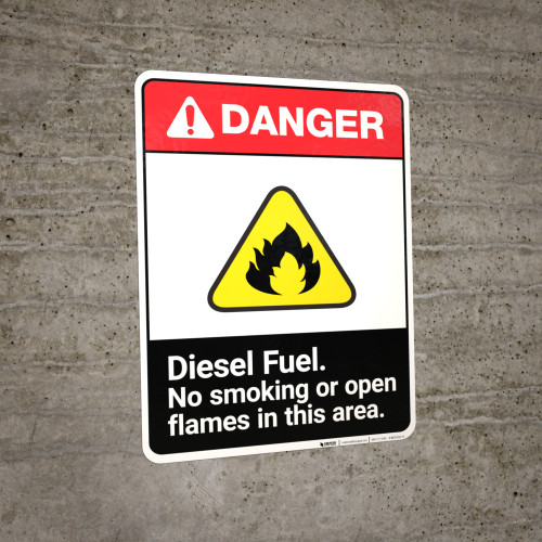 Diesel Fuel No Smoking or Open Flames ANSI - Portrait Wall Sign