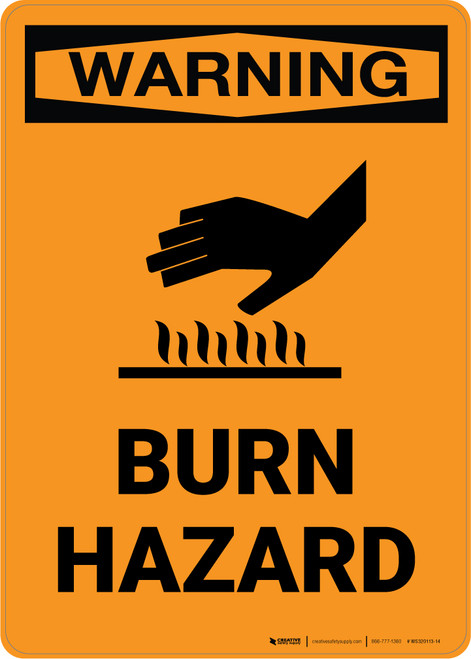 Warning: Burn Hazard with Icon - Portrait Wall Sign