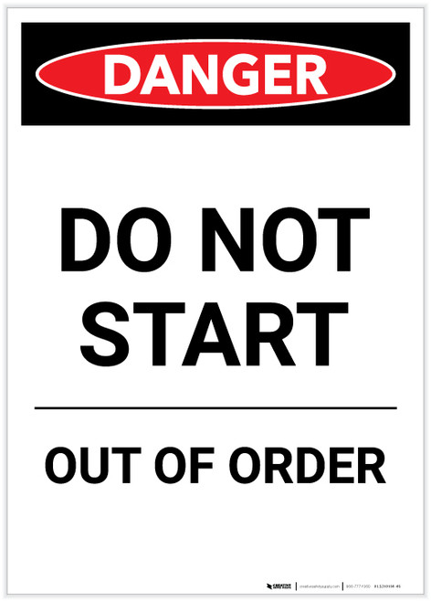 Danger: Do Not Start Out Of Order Portrait - Label