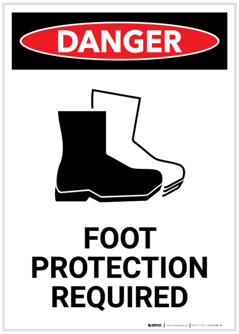 Danger: Foot Protection Required with Icon Portrait - Label