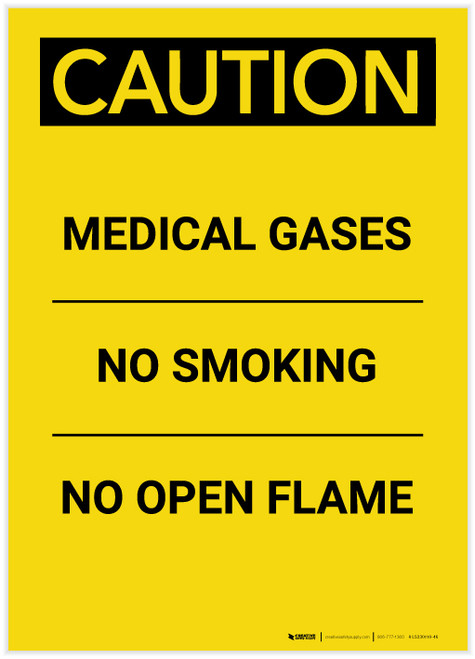 Caution: Medical Gases No Smoking Portrait - Label | Creative Safety Supply