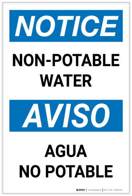 Notice: Non Potable Water Bilingual Spanish Portrait - Label