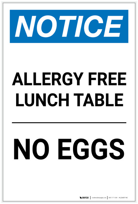 Notice: Allergy Free Lunch Table No Eggs Portrait - Label | Creative ...
