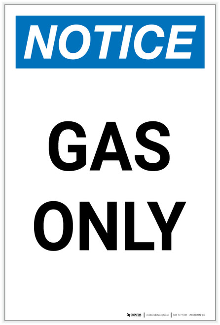 Notice: Gas Only Portrait - Label
