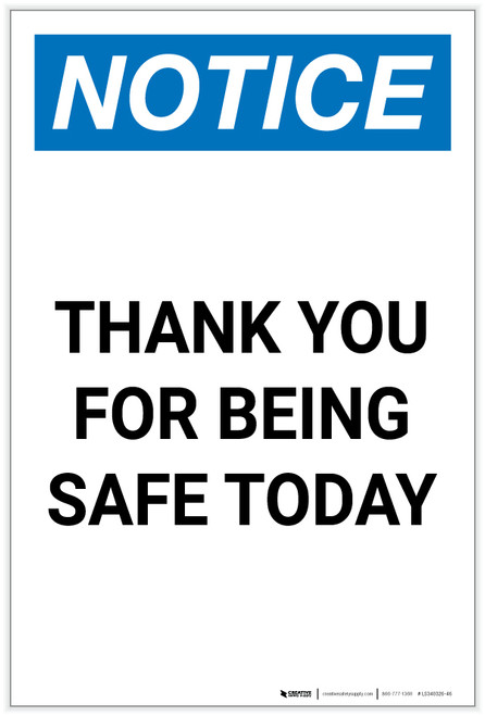Notice: Thank You For Being Safe Today Portrait - Label | Creative ...