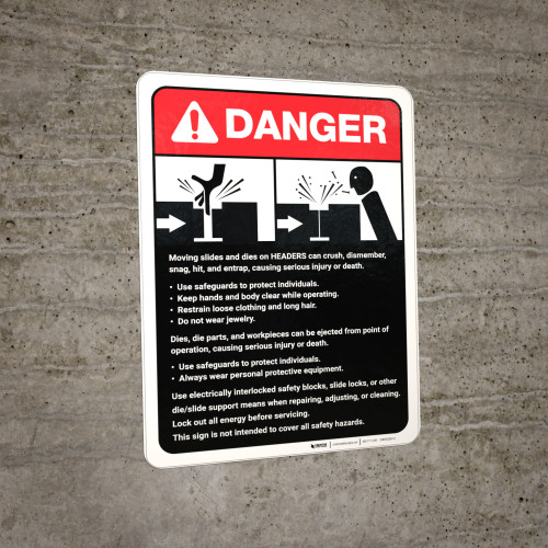 Danger: Moving Slides/Headers Guidelines ANSI - Wall Sign | Creative ...