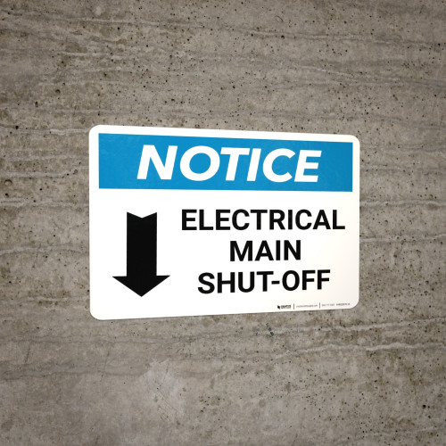 Notice: Electrical Main Shut-Off Landscape with Down Arrow | Creative ...
