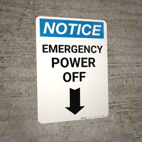 Notice: Emergency Power Off Down Arrow Portrait | Creative Safety Supply