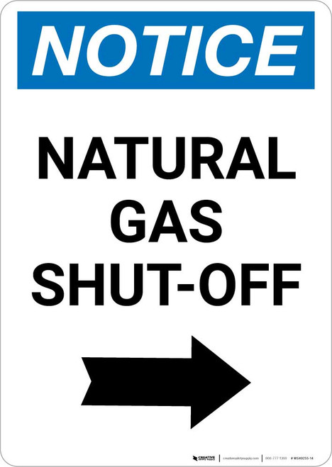 Notice: Natural Gas Shut-Off with Right Arrow Portrait | Creative ...