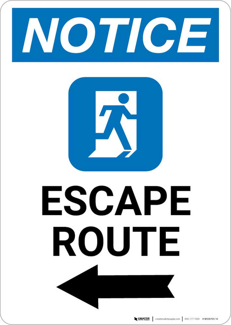Notice: Escape Route Left Arrow with Icon Portrait