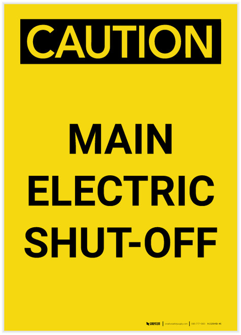 Caution: Main Electric Shut-Off Portrait - Label