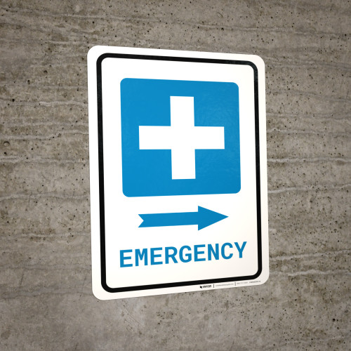 Emergency Right Arrow with First Aid Symbol Portrait - Wall Sign ...