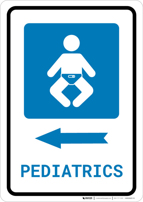 Pediatrics Left Arrow with Icon Portrait - Wall Sign