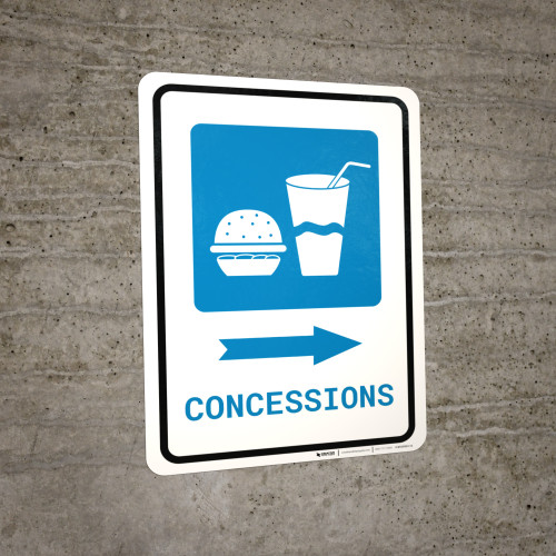 Concessions Right Arrow with Icon Portrait - Wall Sign | Creative ...