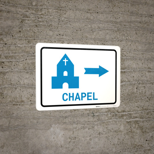 Chapel Right Arrow with Icon Landscape v2 - Wall Sign