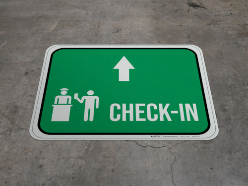 Check-In Straight Ahead Arrow with Icon Rectangular - Floor Sign