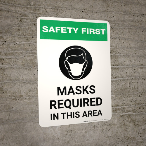 Safety First: Masks Required In This Area with Icon Portrait - Wall Sign