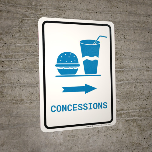 Concessions Right Arrow with Icon Portrait v2 - Wall Sign | Creative ...