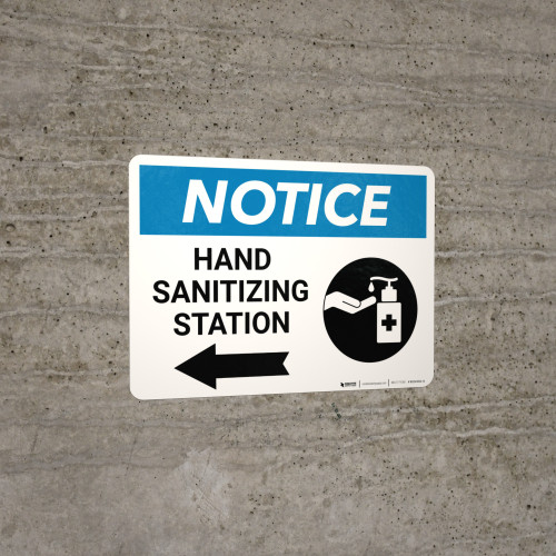Notice: Hand Sanitizing Station Left Arrow with Icon Landscape - Wall ...