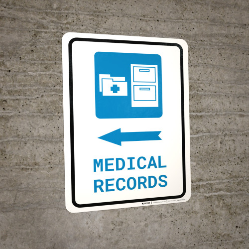 Medical Records Left Arrow with Icon Portrait - Wall Sign