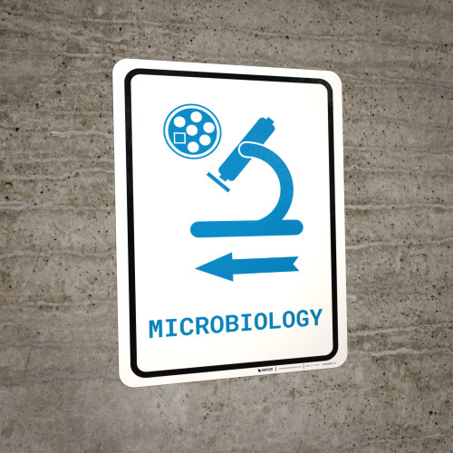 Microbiology Left Arrow with Icon Portrait v2 - Wall Sign