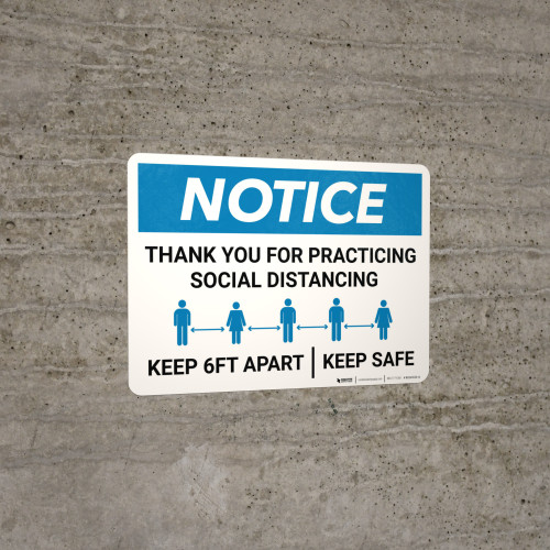 Notice: Thank You For Social Distancing Landscape - Wall Sign