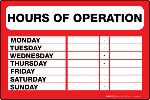 Hours of Operation - Wall Sign | Creative Safety Supply