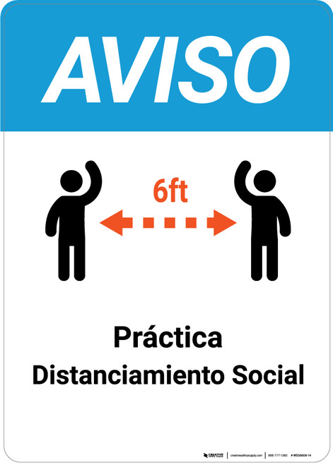 Notice: Practice Social Distancing with Icons Spanish - Wall Sign