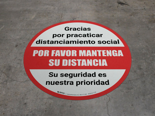 Thank You For Practicing Social Distancing Spanish - Floor Sign