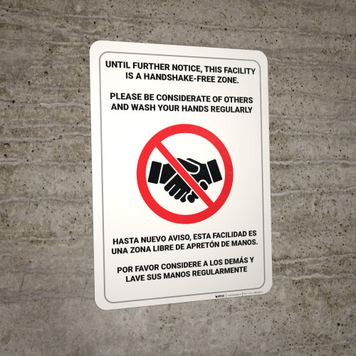 This Facility is a Handshake Free Zone Spanish Bilingual Portrait ...