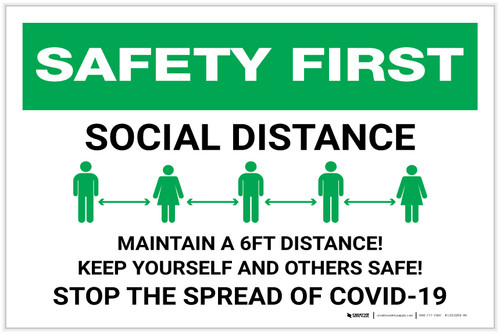 Safety First: Social Distance - Maintain a 6ft Distance! Landscape - Label