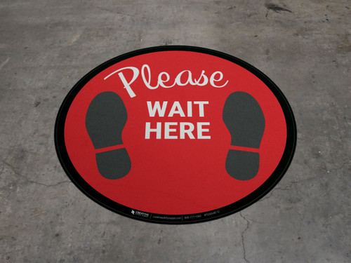 Please Wait Here - Red - Floor Sign