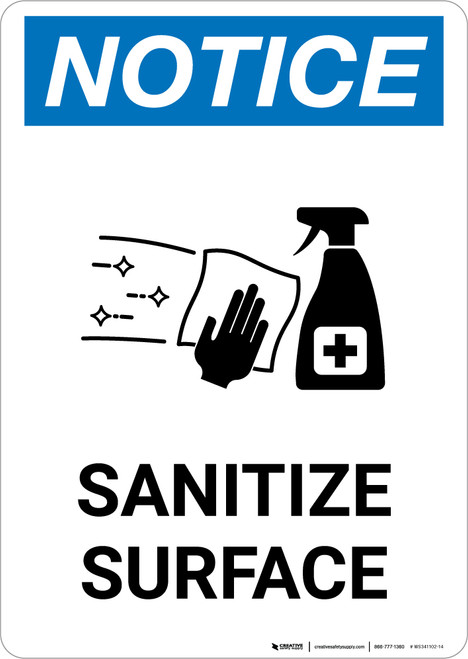 Notice: Sanitize Surface with Icon Portrait - Wall Sign | Creative ...