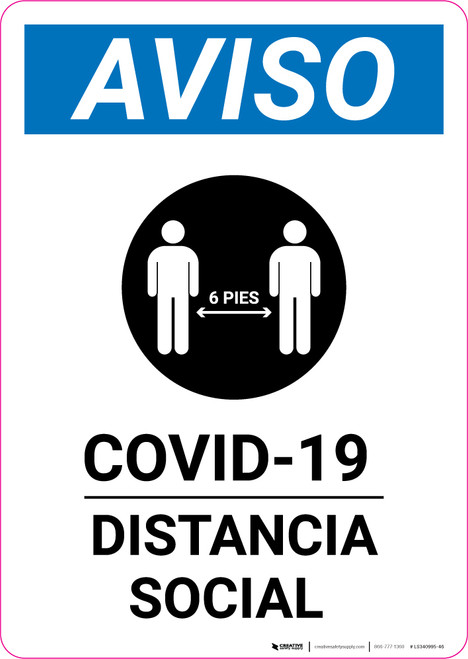 Notice: COVID-19 Social Distancing Spanish with Icon Portrait - Label ...