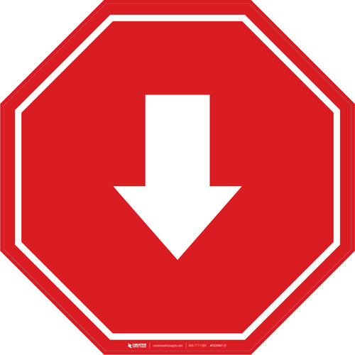 Down Arrow Red Stop - Floor Sign