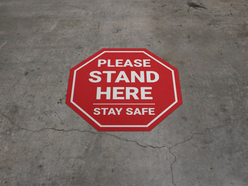 Please Stand Here Stay Safe STOP Circular - Floor Sign | Creative ...