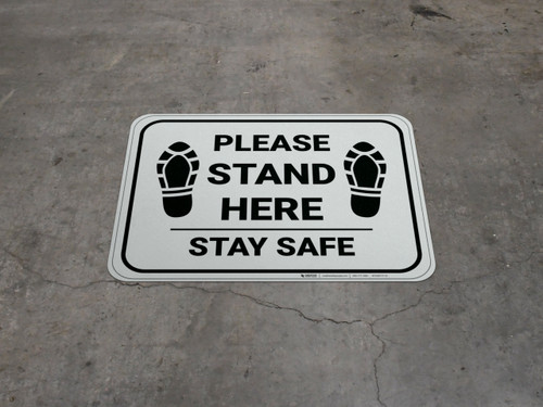 Please Stand Here Stay Safe Shoe Prints Rectangle - Floor Sign ...