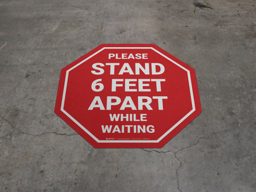 Please Stand 6 Feet Apart While Waiting Stop | Creative Safety Supply