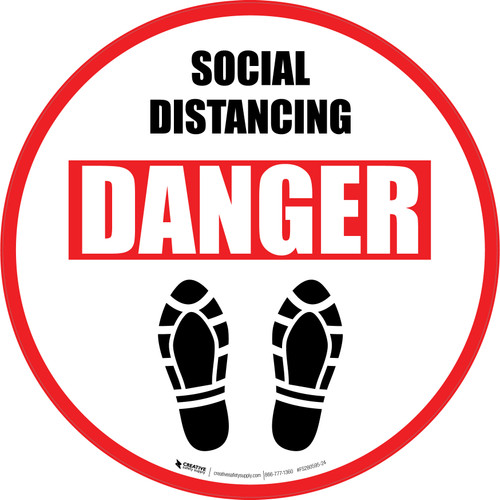 Social Distancing Danger Shoe Prints Circular - Floor Sign | Creative ...